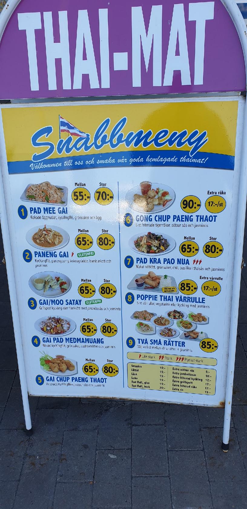 Menu at Kalmar Thai take away restaurant, Kalmar