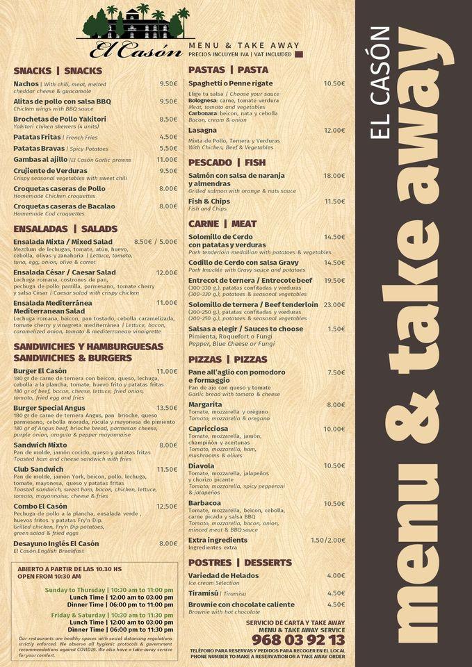 Menu at Leisure Bars & Restaurants, Murcia
