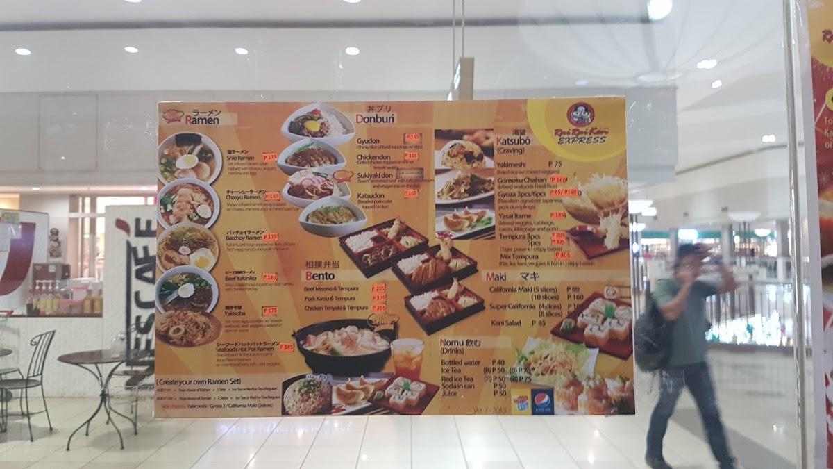 Menu at Rai-Rai Ken restaurant, Cagayan de Oro