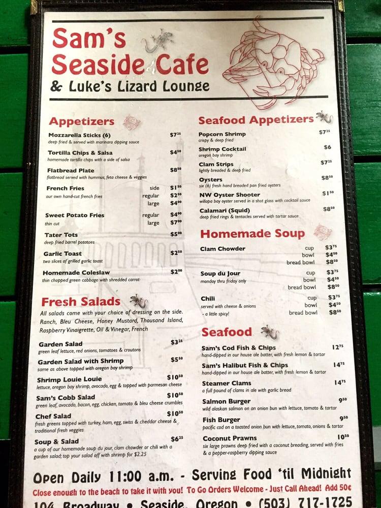 Menu at Sam's Seaside Cafe, Seaside