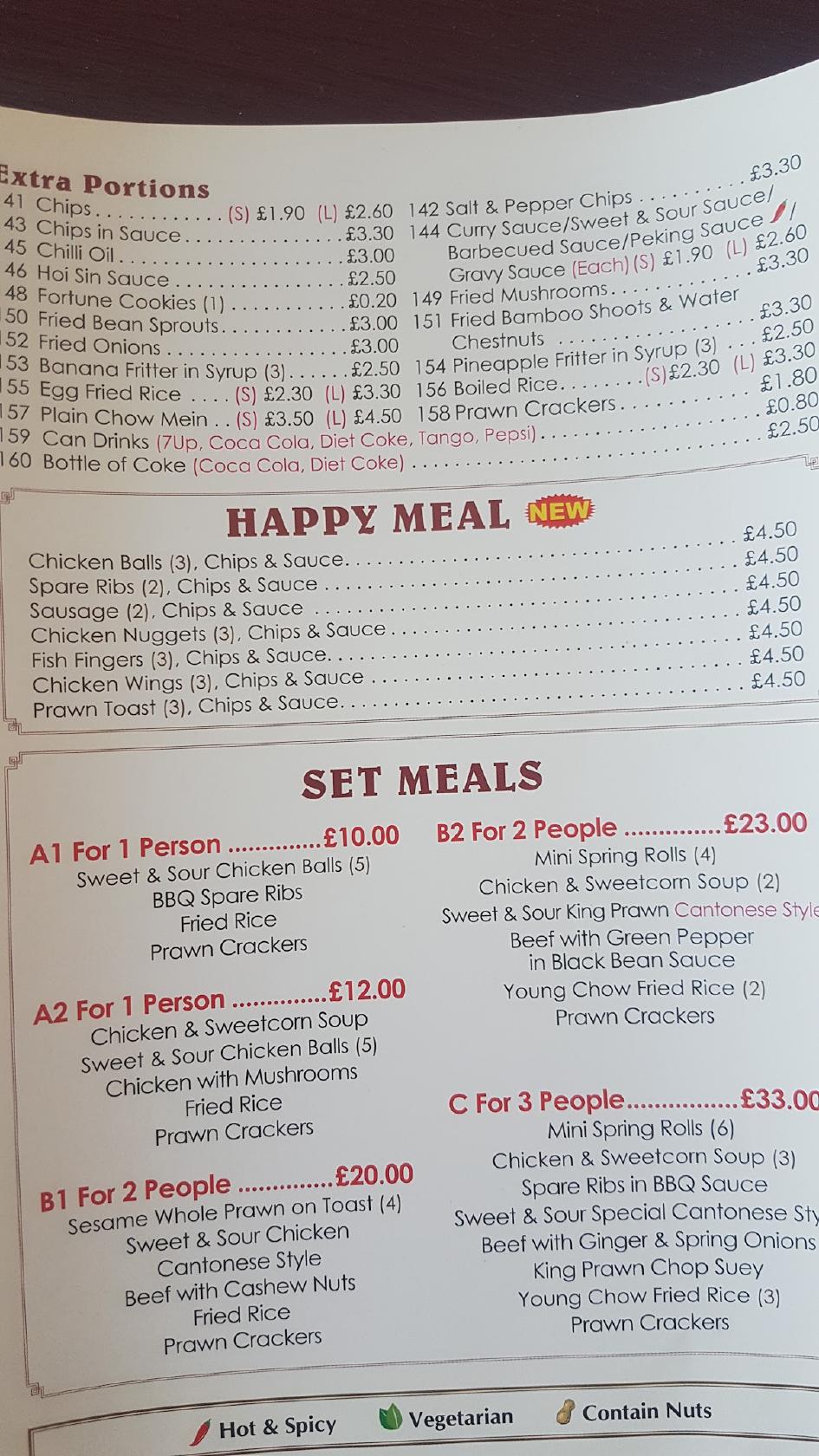 Menu at Simple Chinese restaurant, Birmingham