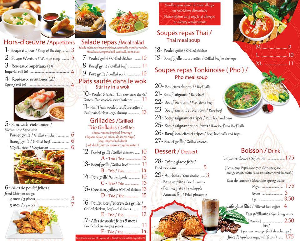 Menu au Station Pho restaurant, Laval
