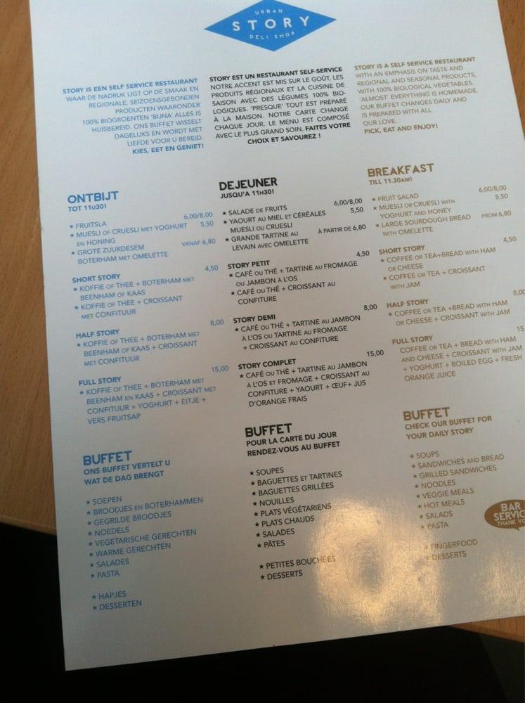 Menu at Story Urban Deli Shop, Antwerp