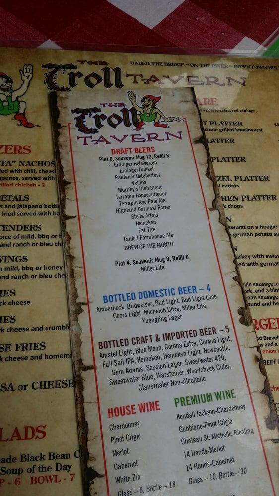Menu at The Troll Tavern restaurant, Helen