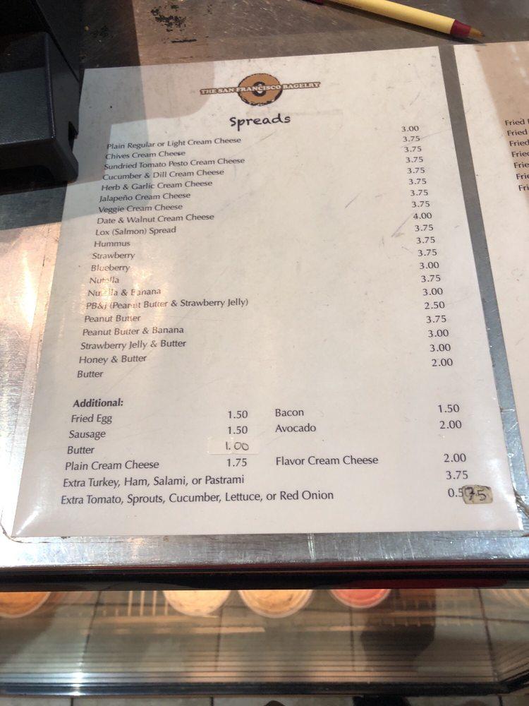 Menu at Bagelry, San Francisco