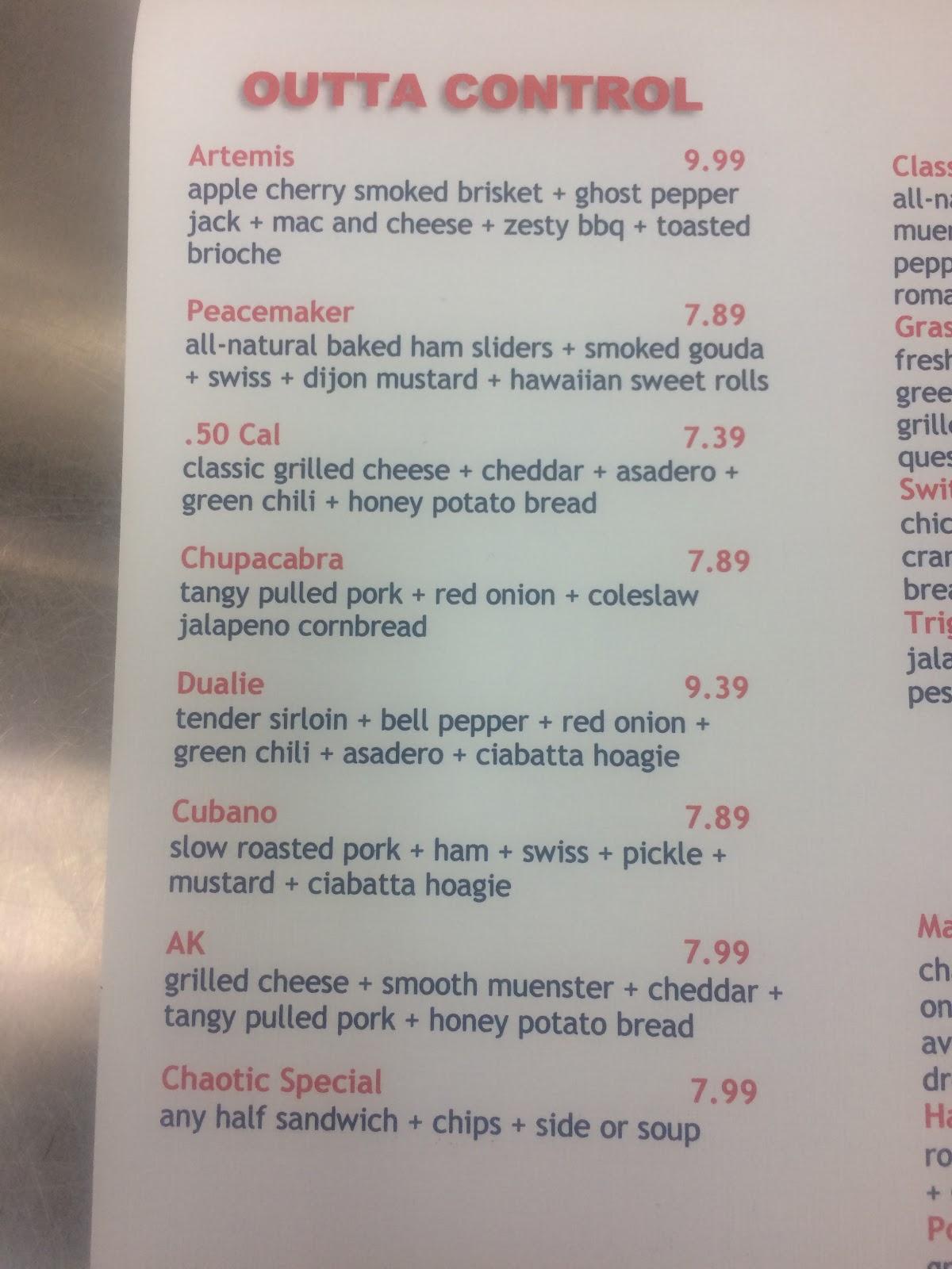 Menu at Chaos Sandwiches desserts, Silver City