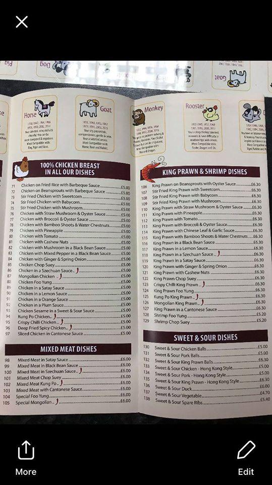 Menu at Chinatown Camborne restaurant, Camborne