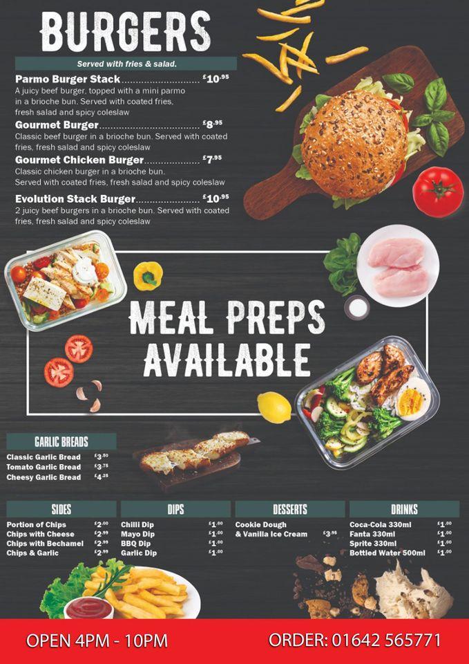 Menu at Evolution Grill cafe, Billingham