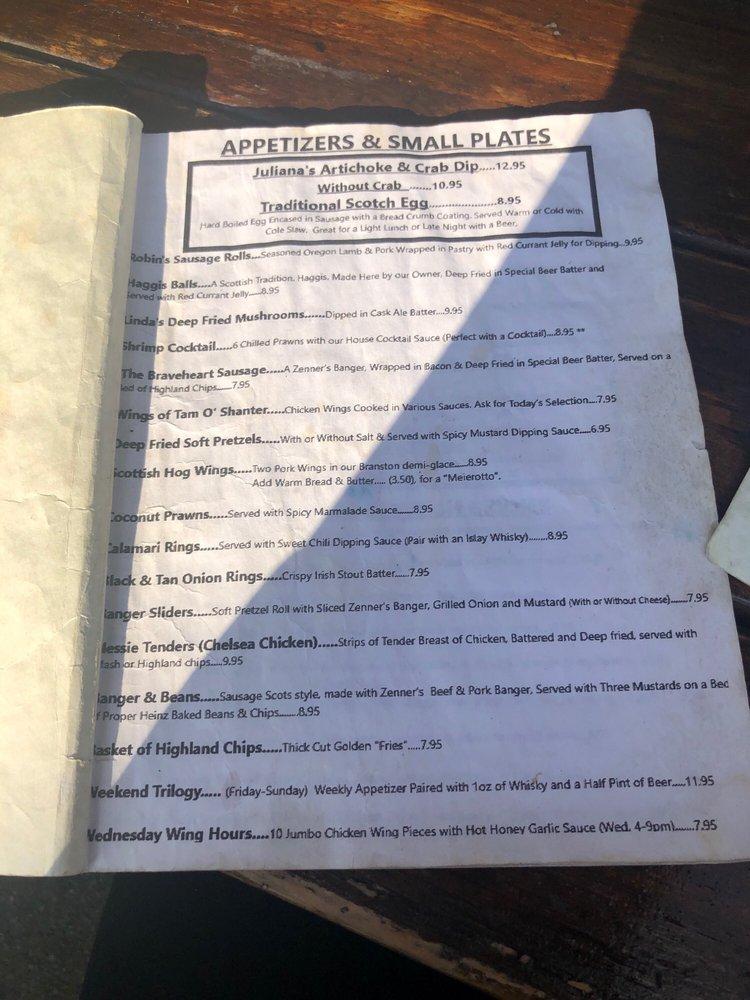 Menu at The Highland Stillhouse pub & bar, Oregon City