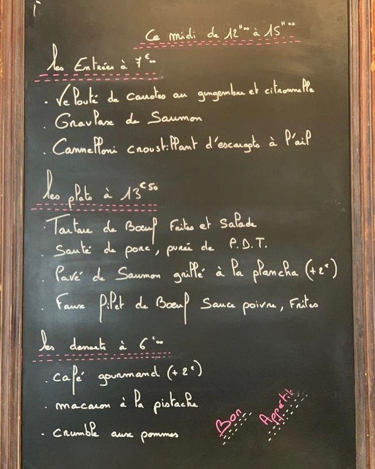 Menu at Le Moulin de la Galette restaurant, Paris