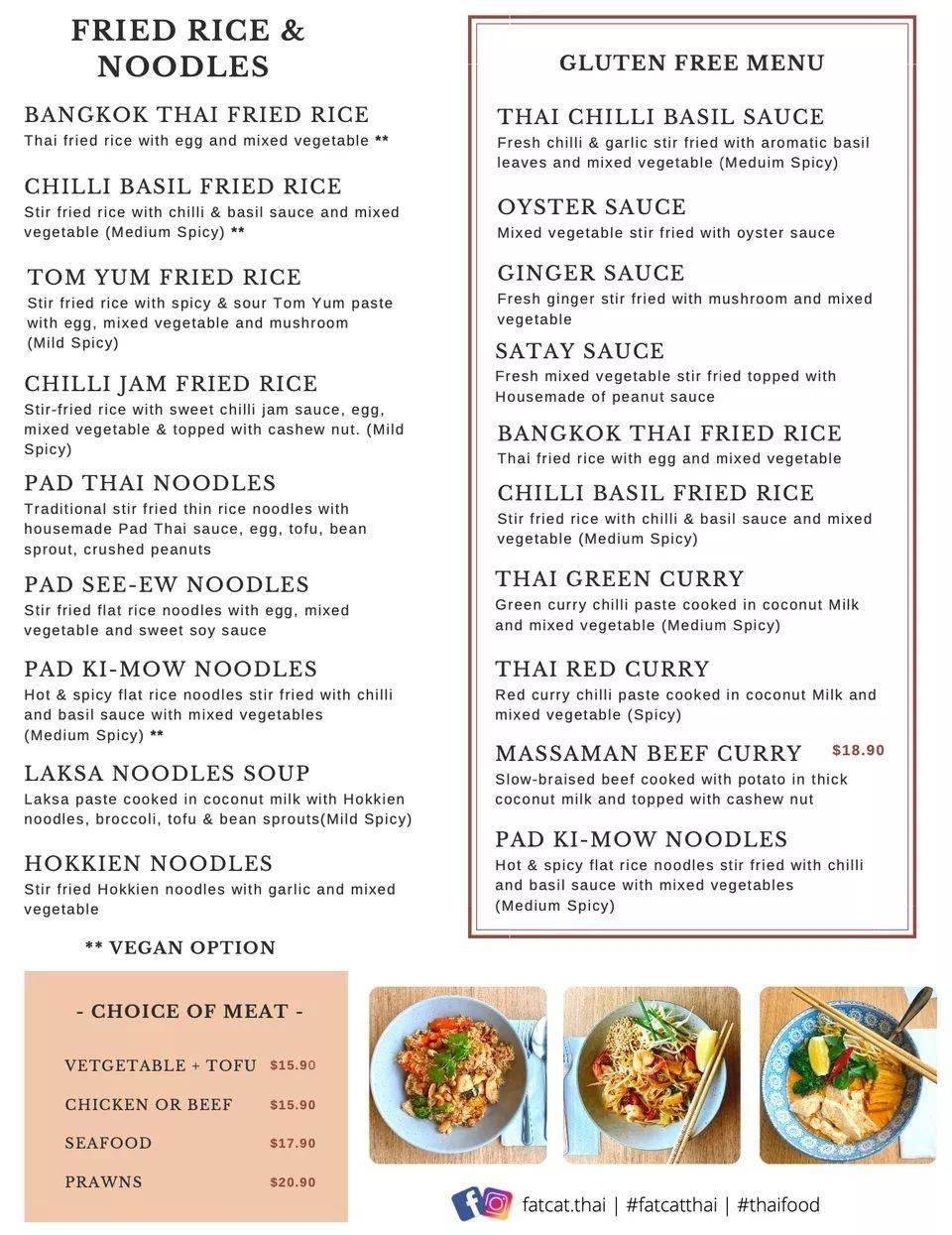 Menu at Fat Cat Thai restaurant, Old Reynella
