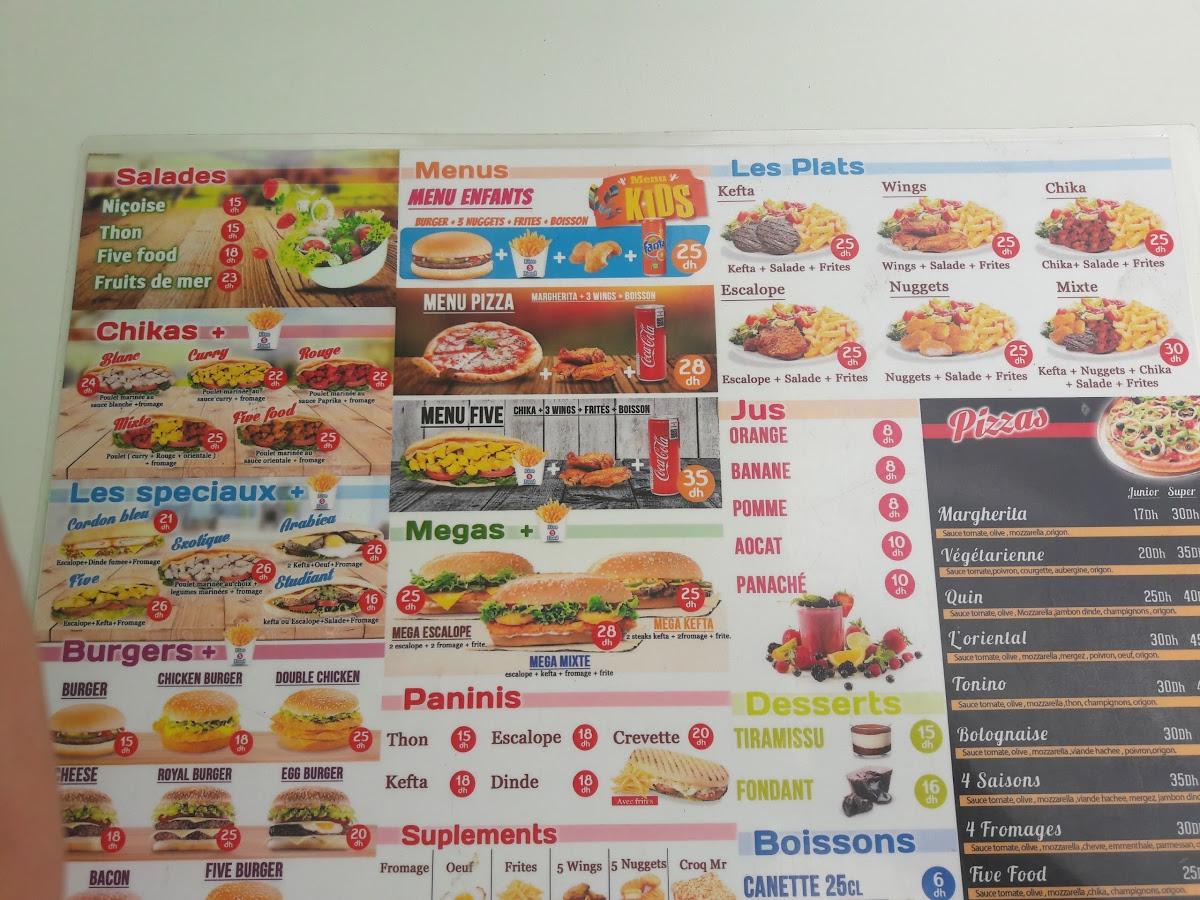 Menu at Five Food restaurant, Agadir