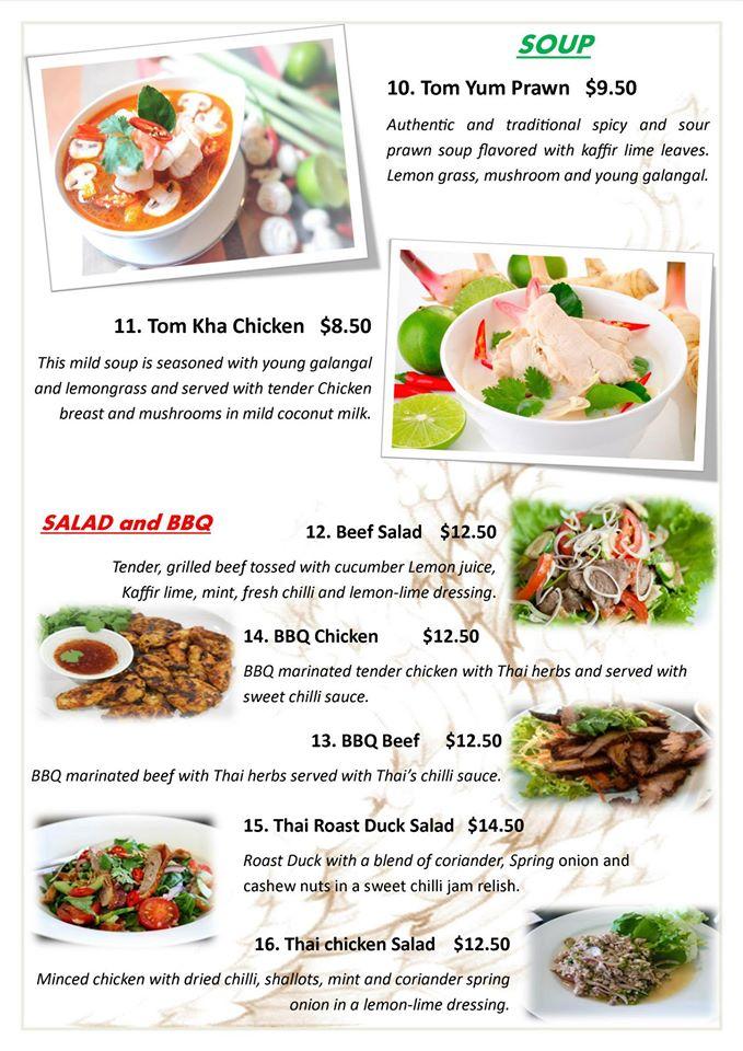 Menu at G thai restaurant, Wagga Wagga