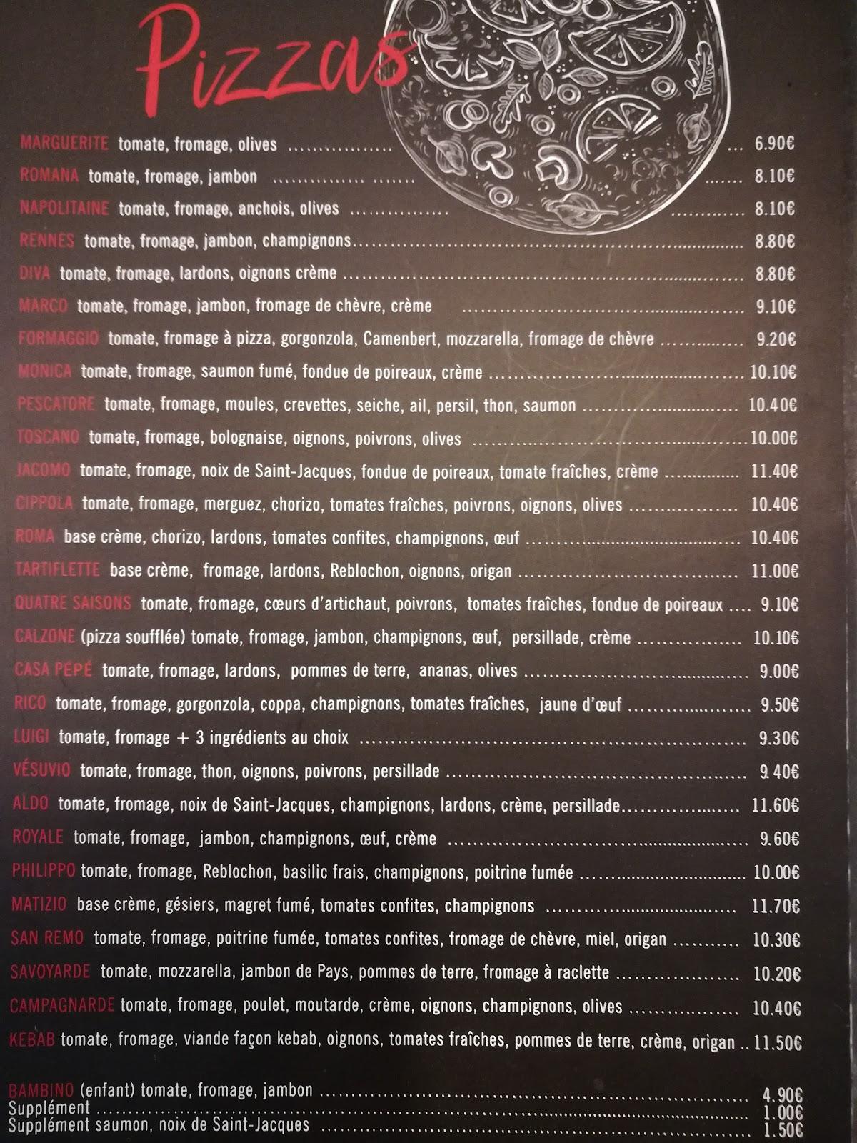 Menu at La Villa restaurant, Noyal-sur-Vilaine
