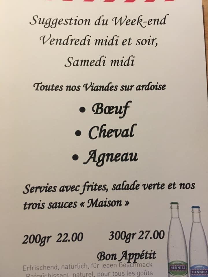 Menu at Monkey Bar, Porrentruy