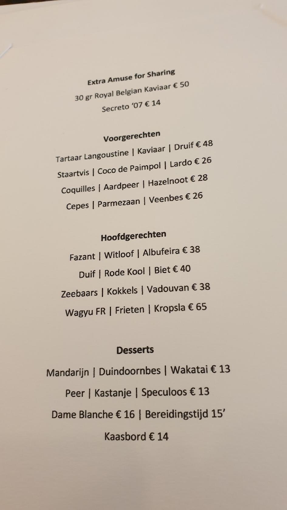 Menu at NATHAN, Antwerp