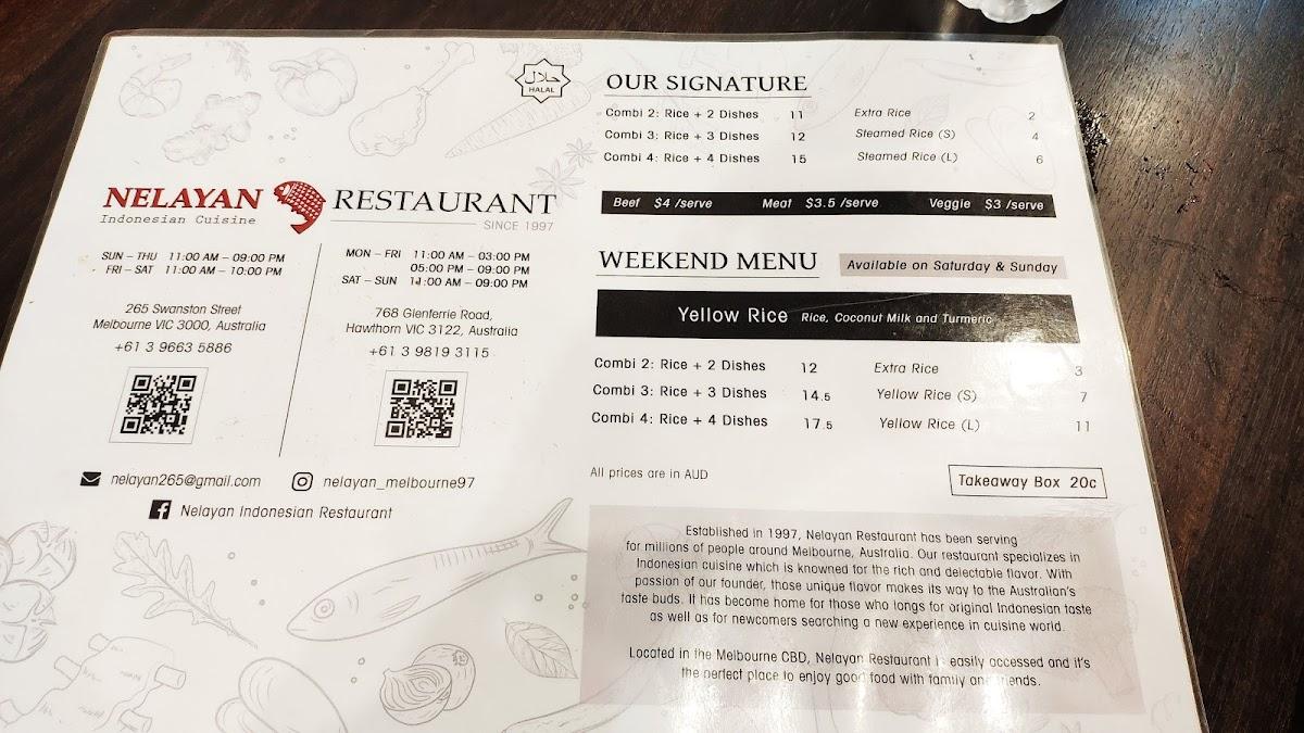 Menu at Nelayan Restaurant, Melbourne