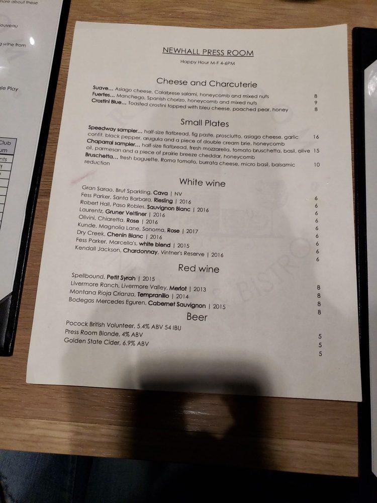 Menu at Newhall Press Room pub & bar, Santa Clarita