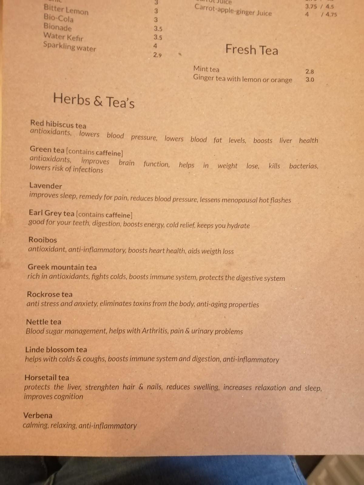Carta de OKO Café, Amsterdam