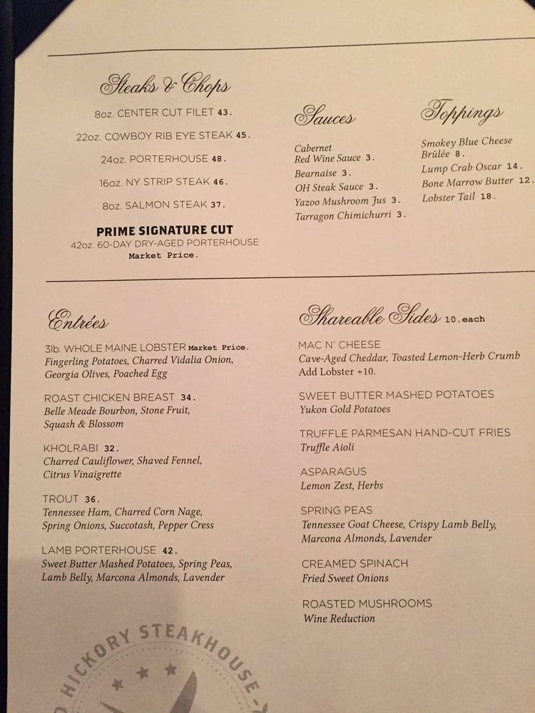 Menu at Old Hickory Steakhouse, Nashville, Opryland Dr