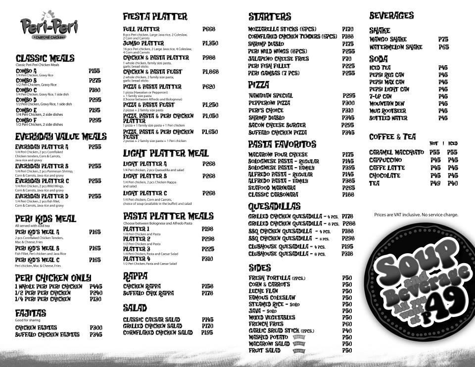 Menu at Peri-peri Charcoal Chicken restaurant, Mandaluyong, Bldg. A