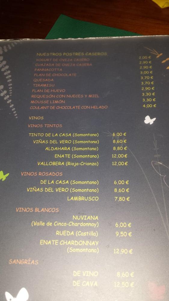 Carta de pizzería La Tea, Broto
