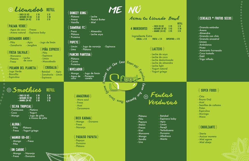 Menu at S·Food restaurant, Zapopan