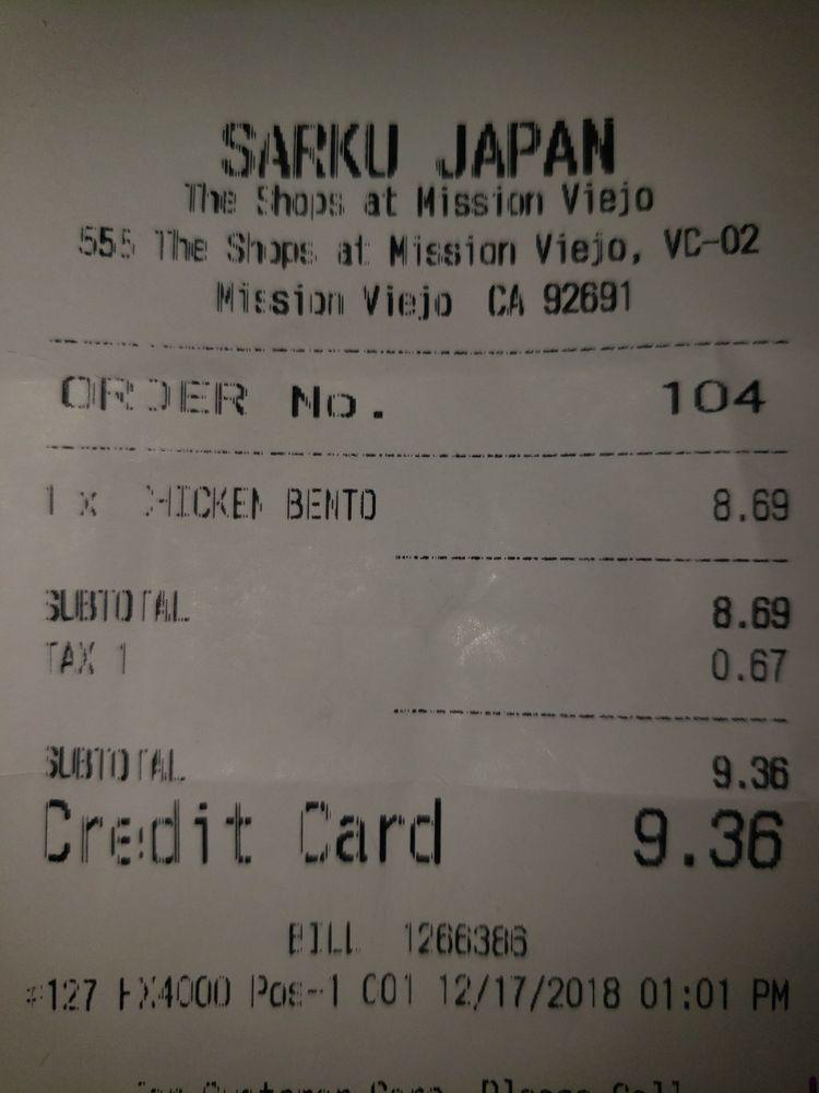 Menu at Sarku Japan restaurant, Mission Viejo, 555 The Shops at Mission ...