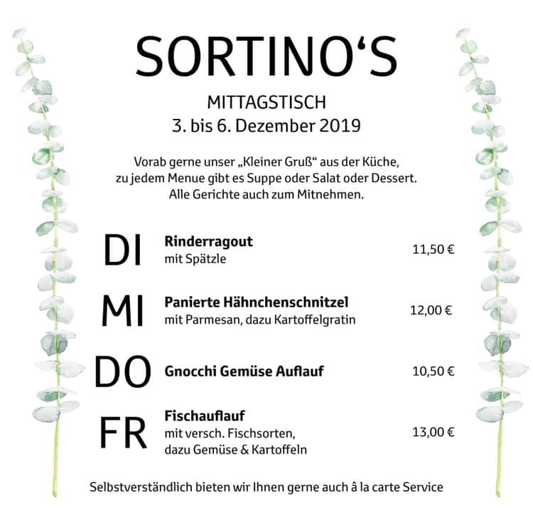 Menu at Sortino's restaurant, Langen