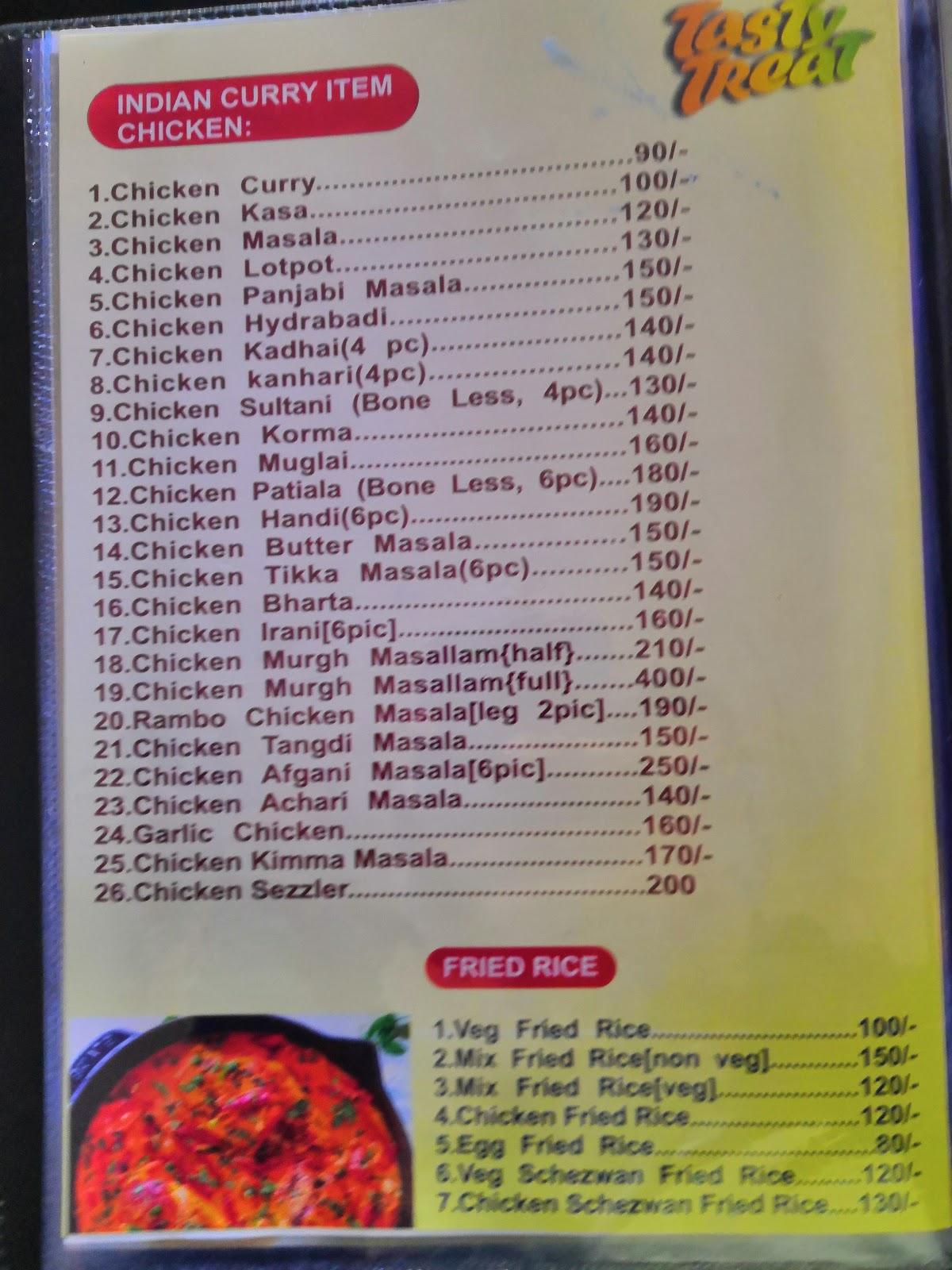 Menu at Tasty Treat restaurent, Nuapada
