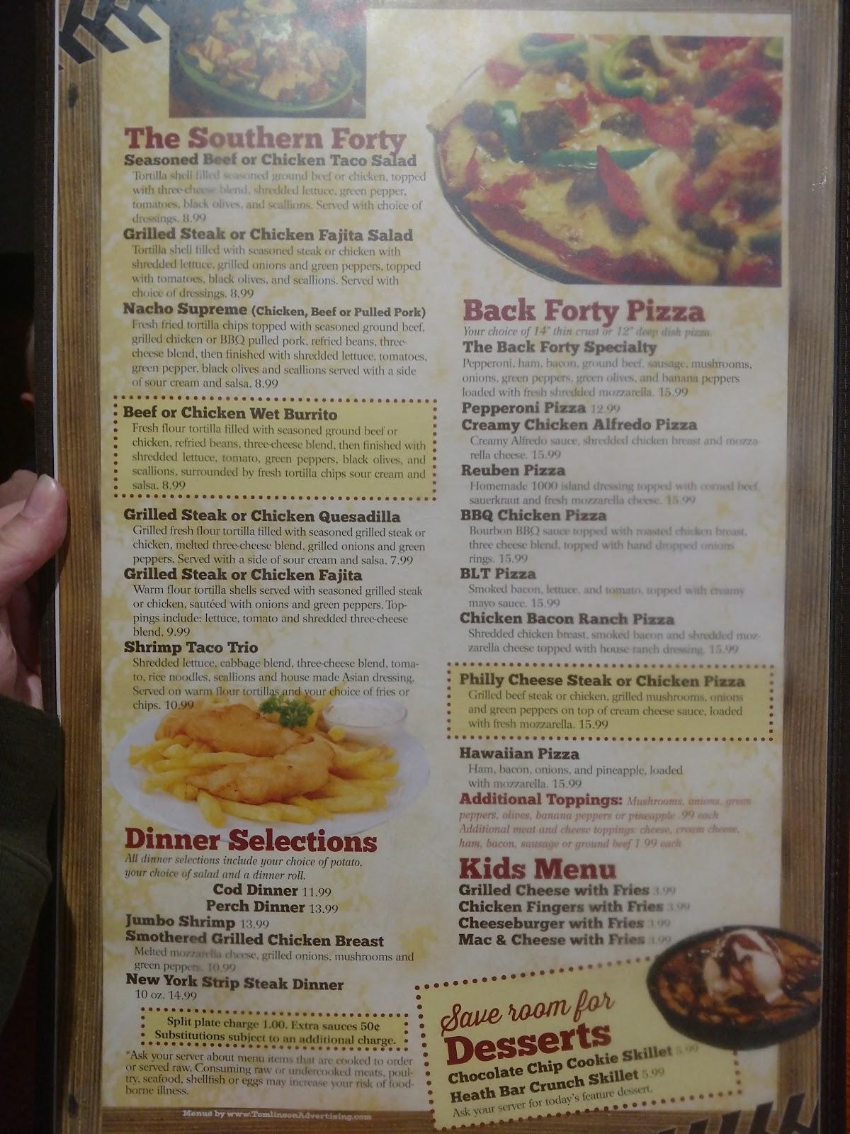 Menu at The Back Forty pub & bar, Chesaning