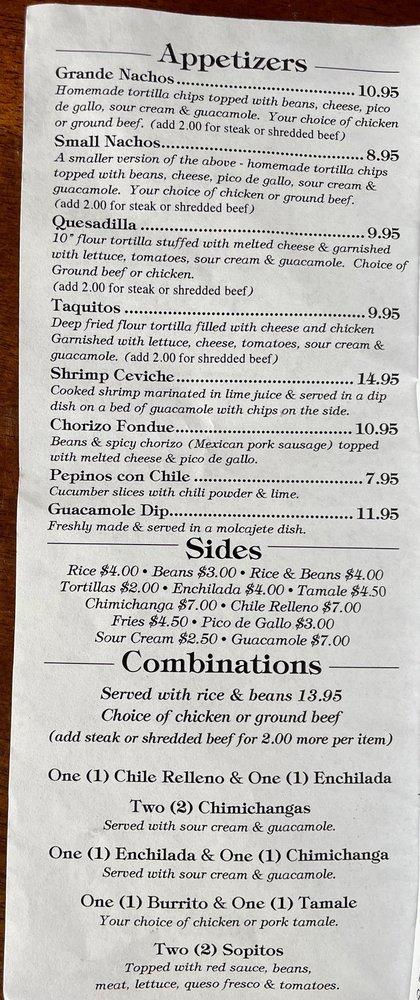 Menu at Una Ves Mas Mexican Restaurant, Seaside