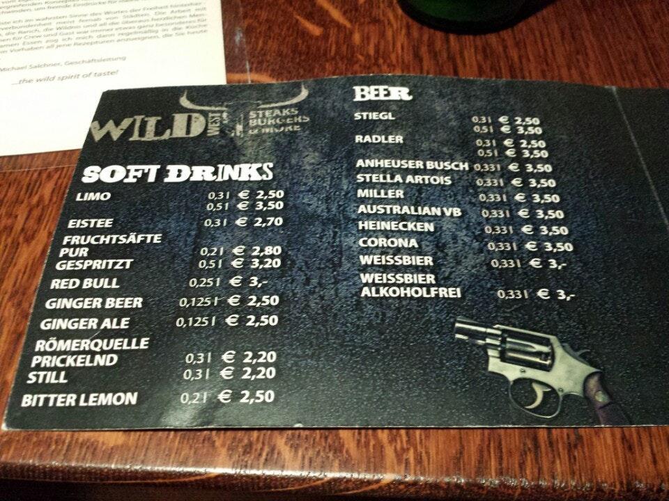 Speisekarte von Wild West steakhaus, Innsbruck