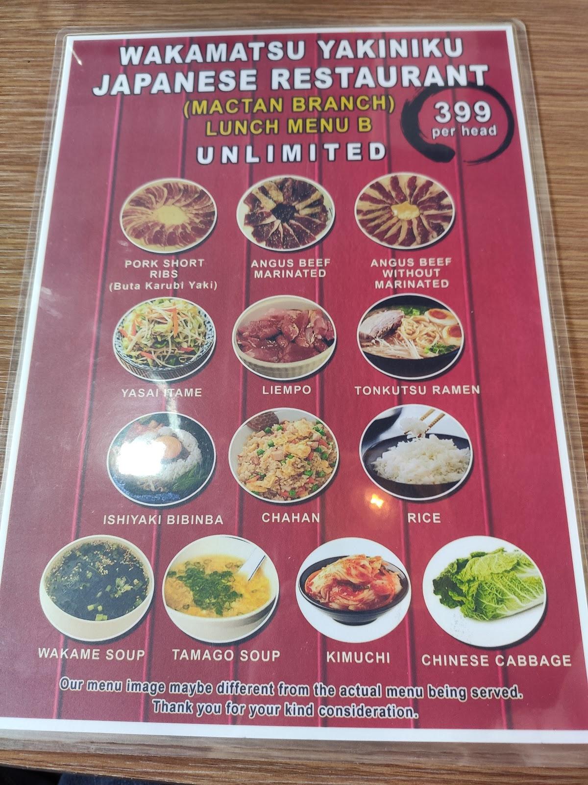 Menu at Wakamatsu Yakiniku Japanese Restaurant, Lapu-Lapu City, 6015 ...