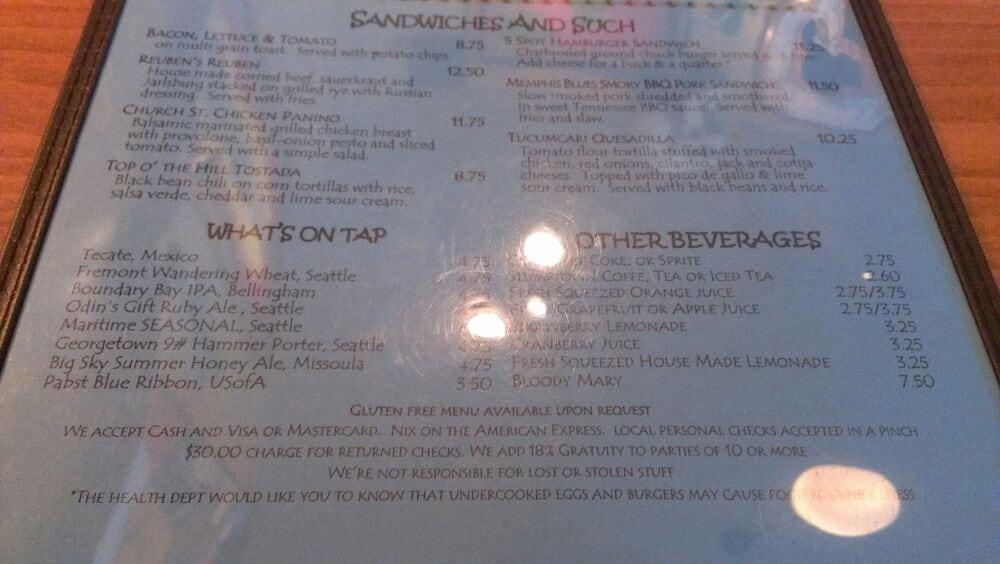Menu at 5 Spot restaurant, Seattle