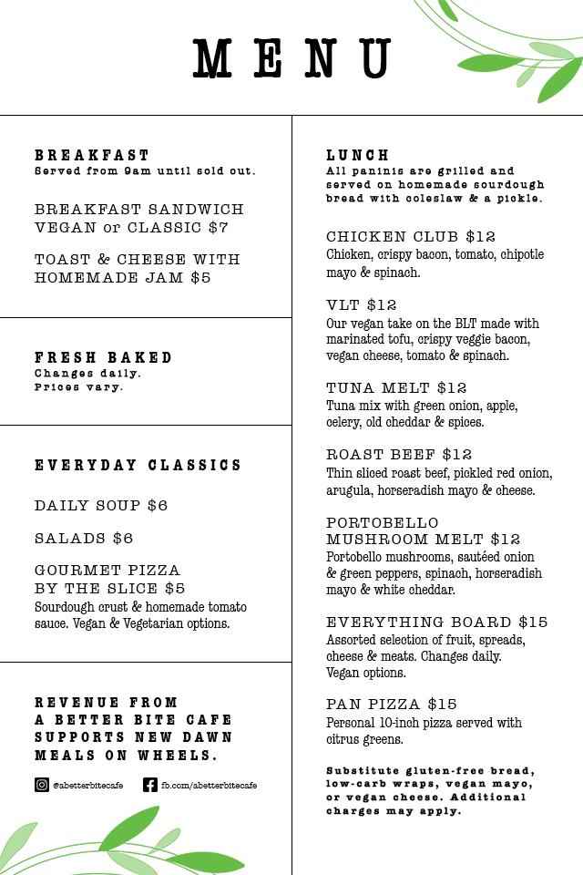 Menu at Cafe Marie, Sydney
