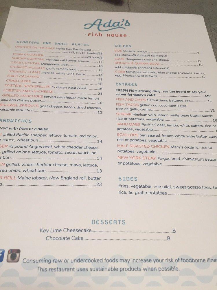 Carta del pub y bar Ada’s Fish House, Pismo Beach