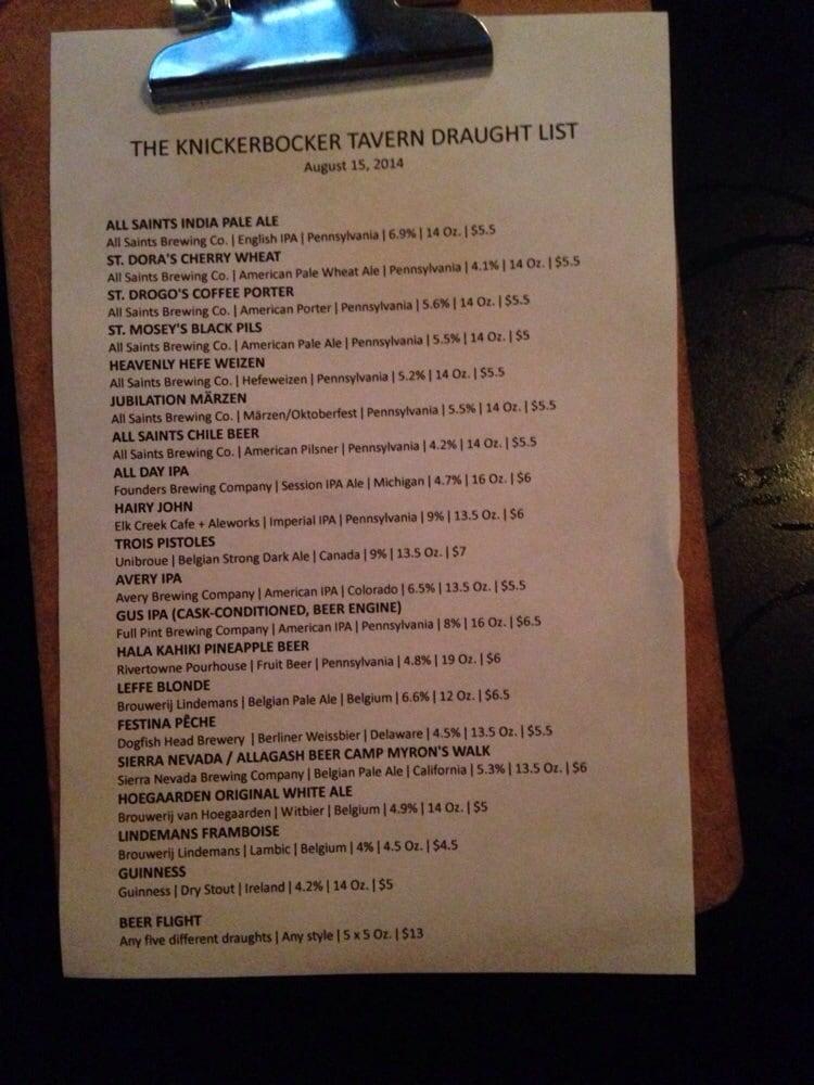 Menu at Knickerbocker Tavern pub & bar, Altoona
