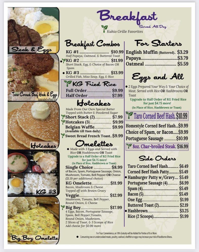 Menu at Kuhio Grille - Home Of The Famous 1lb Laulau restaurant, Hilo ...