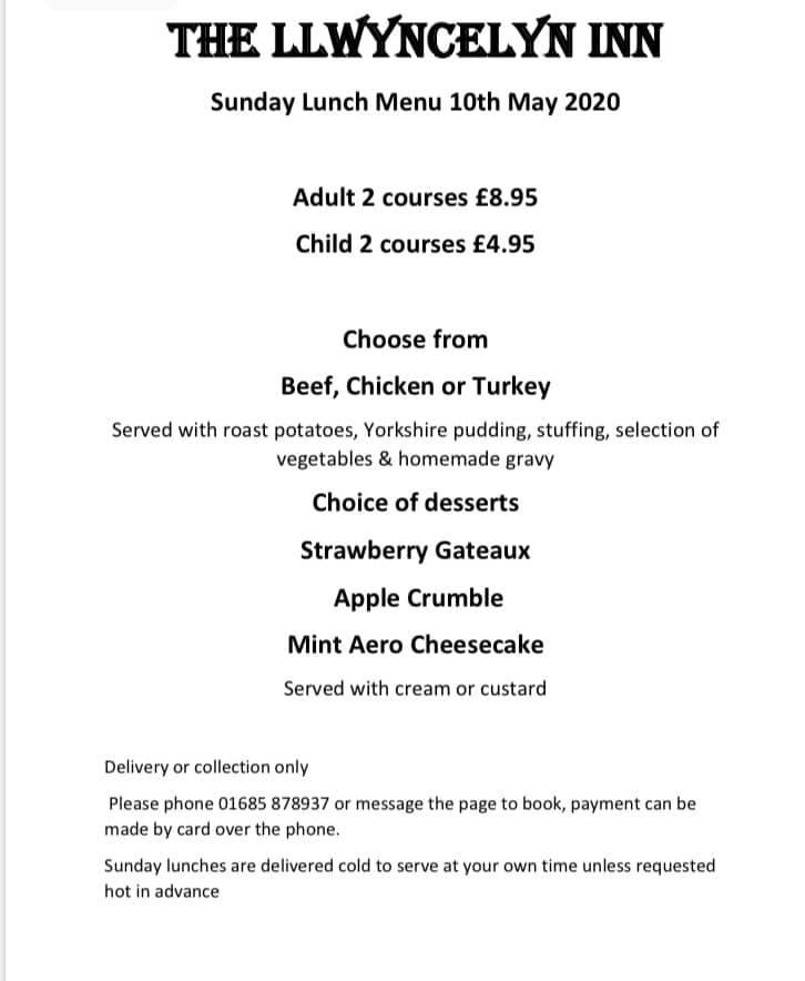 Menu at The Llwyncelyn Inn pub & bar, Aberdare