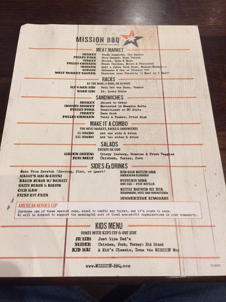 Menu at MISSION BBQ, Bradenton
