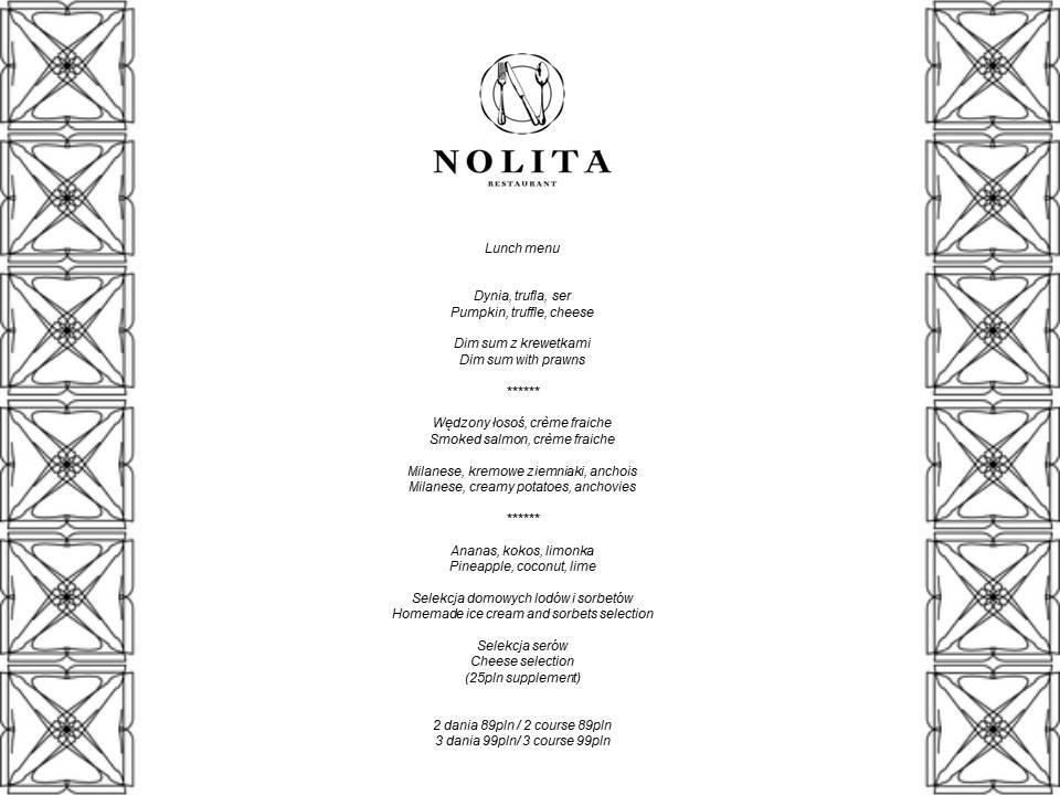 Menu at Nolita Restaurant, Warsaw