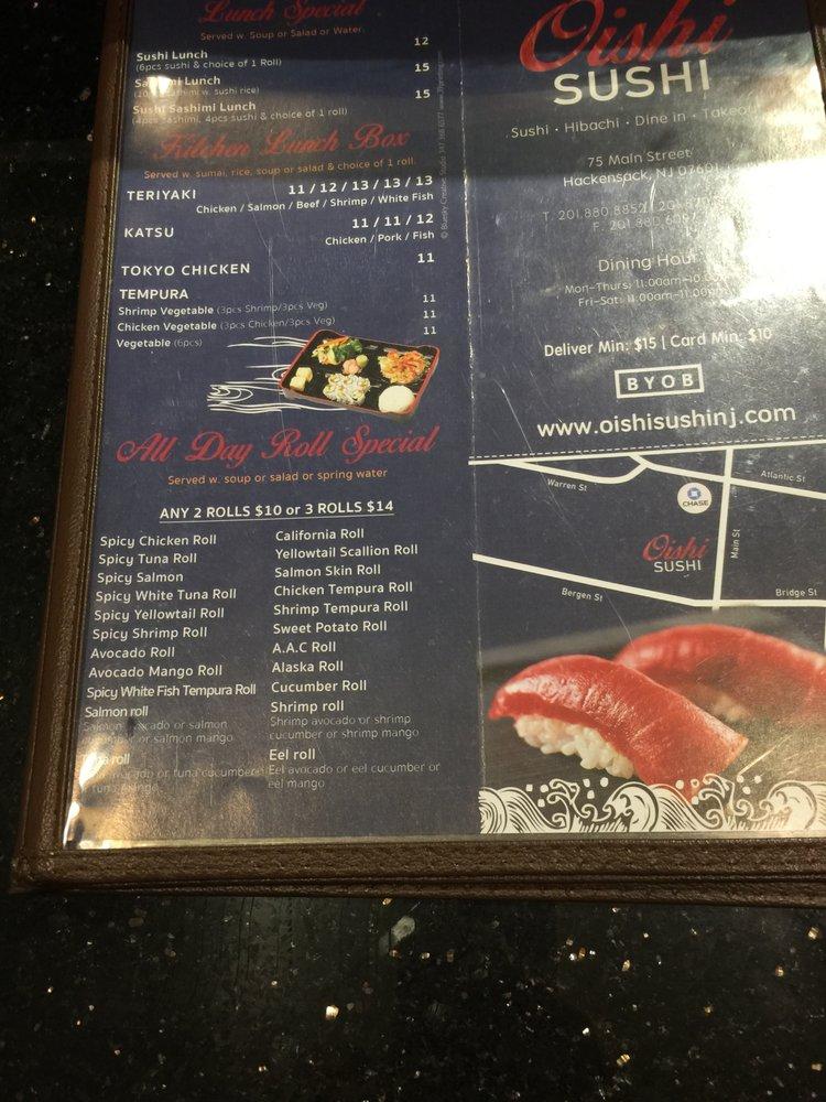 Menu at Oishi Sushi restaurant, Hackensack