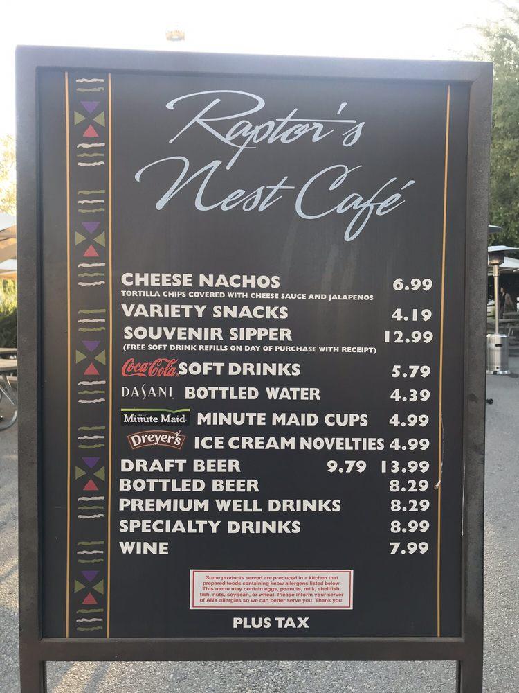 Menu at Raptor's Nest Cafe, Escondido