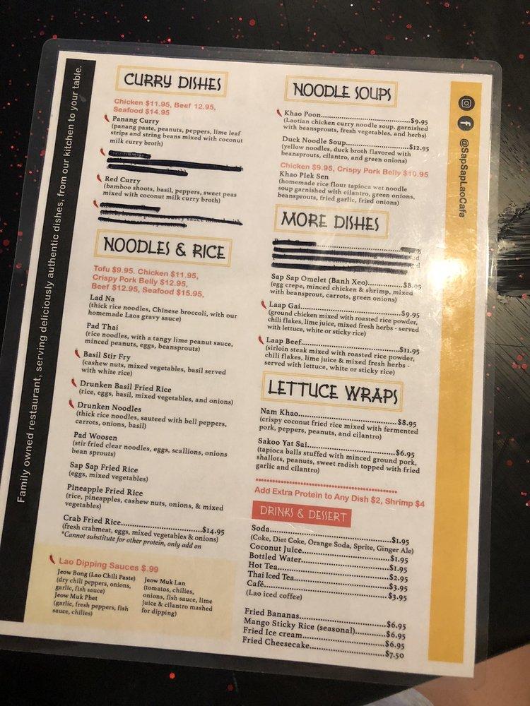 Menu at Sap Sap Lao Cafe, Pinellas Park