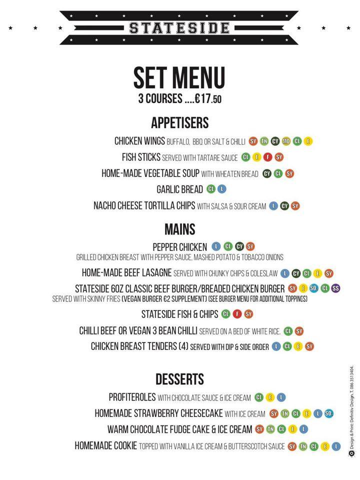Carta de Stateside American Restaurant, Letterkenny