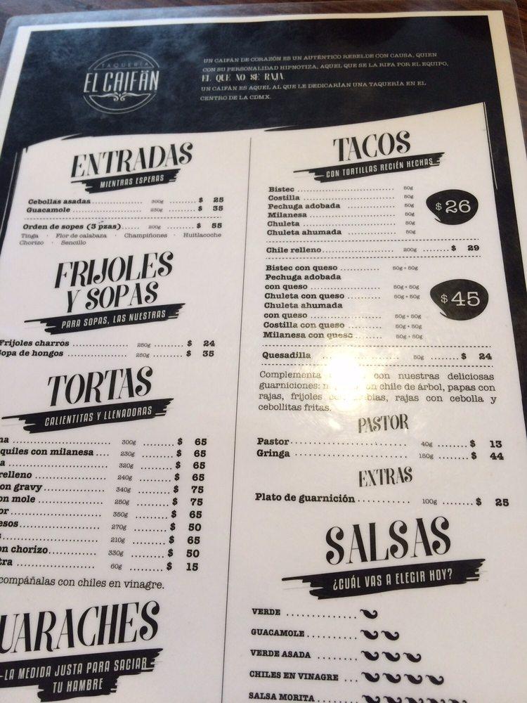 Carta del restaurante Taquería El Caifán Alameda, Ciudad López Mateos