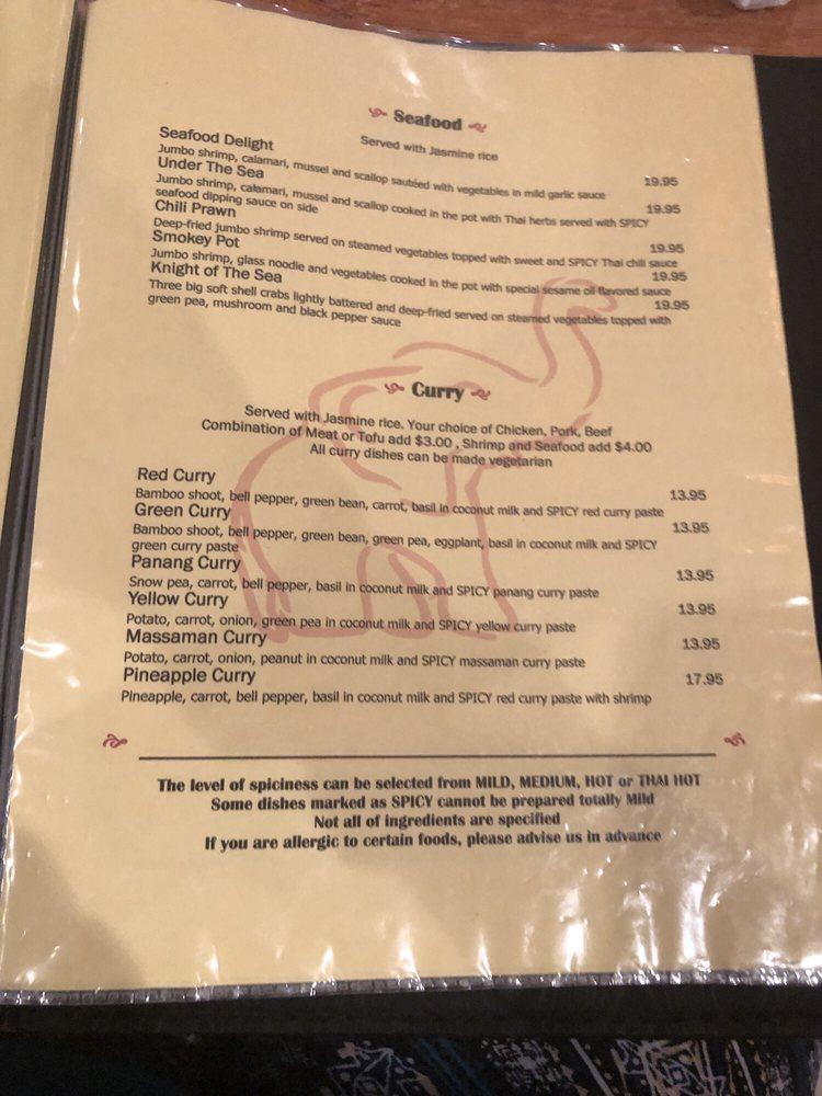 Menu at Thai Silk Restaurant, Orlando