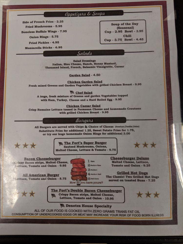 Menu at The Fort at Exit 18 restaurant, Lebanon