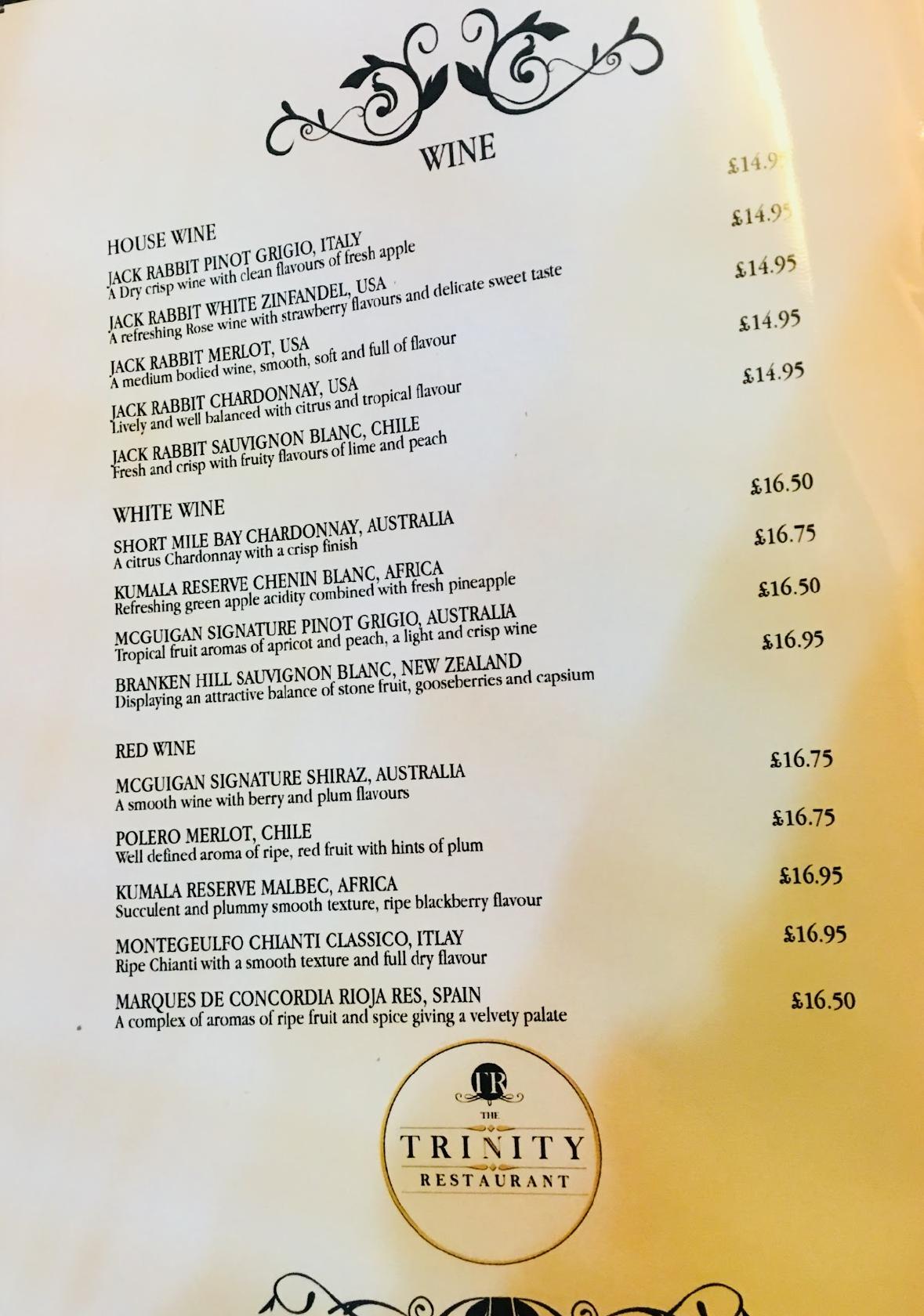 Menu at The Trinity Restaurant, Bridlington